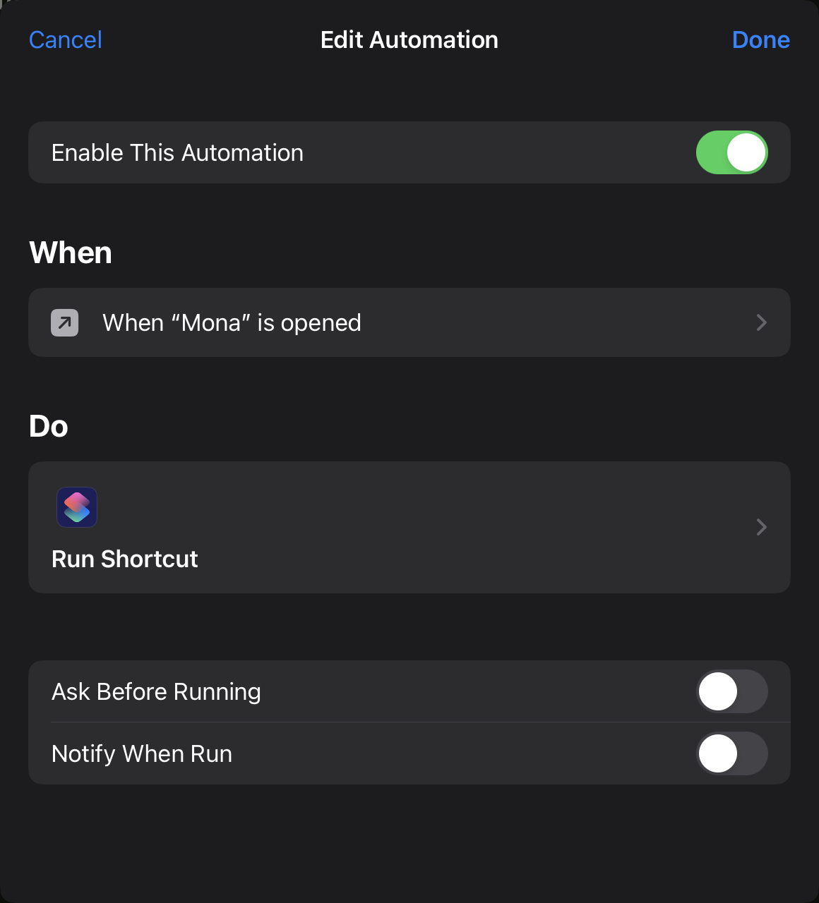 Mona Themes Cycle Shortcut Automation